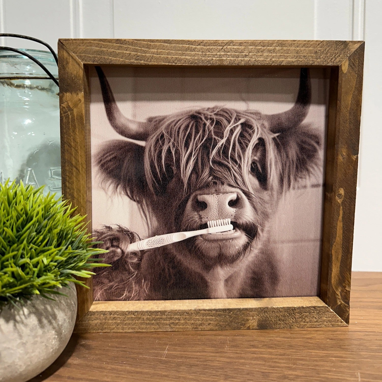 10x10 Funny Cow Brushing Teeth | The Yellow House